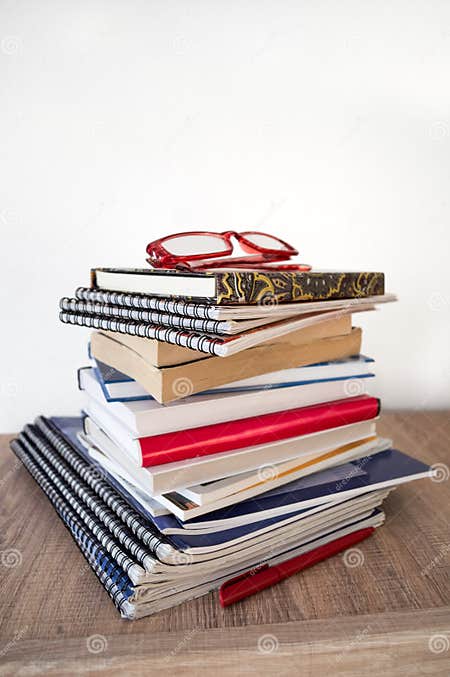 Stack of Books on the Shelf Stock Image - Image of education, read ...