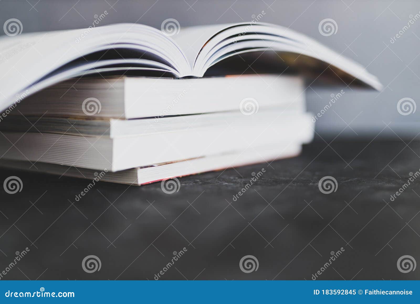 Stack of Books Shot from Eye Level with Shallow Depth of Field Stock ...