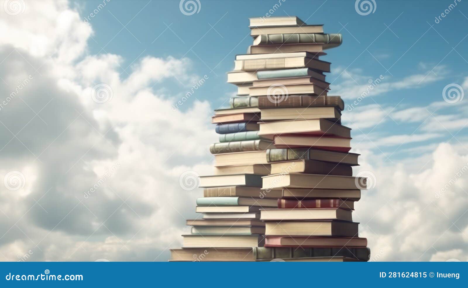 A Stack of Books with a Sky Background. Generative AI Stock ...