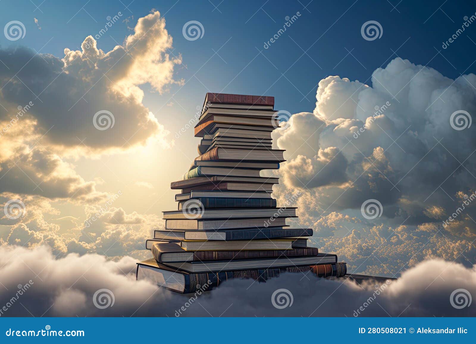 Stack of Books in the Sky. Generative Ai Stock Illustration ...