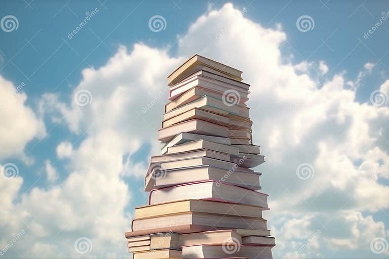 Stack of Books in the Sky, Knowledge Concept. AI Generative Stock ...