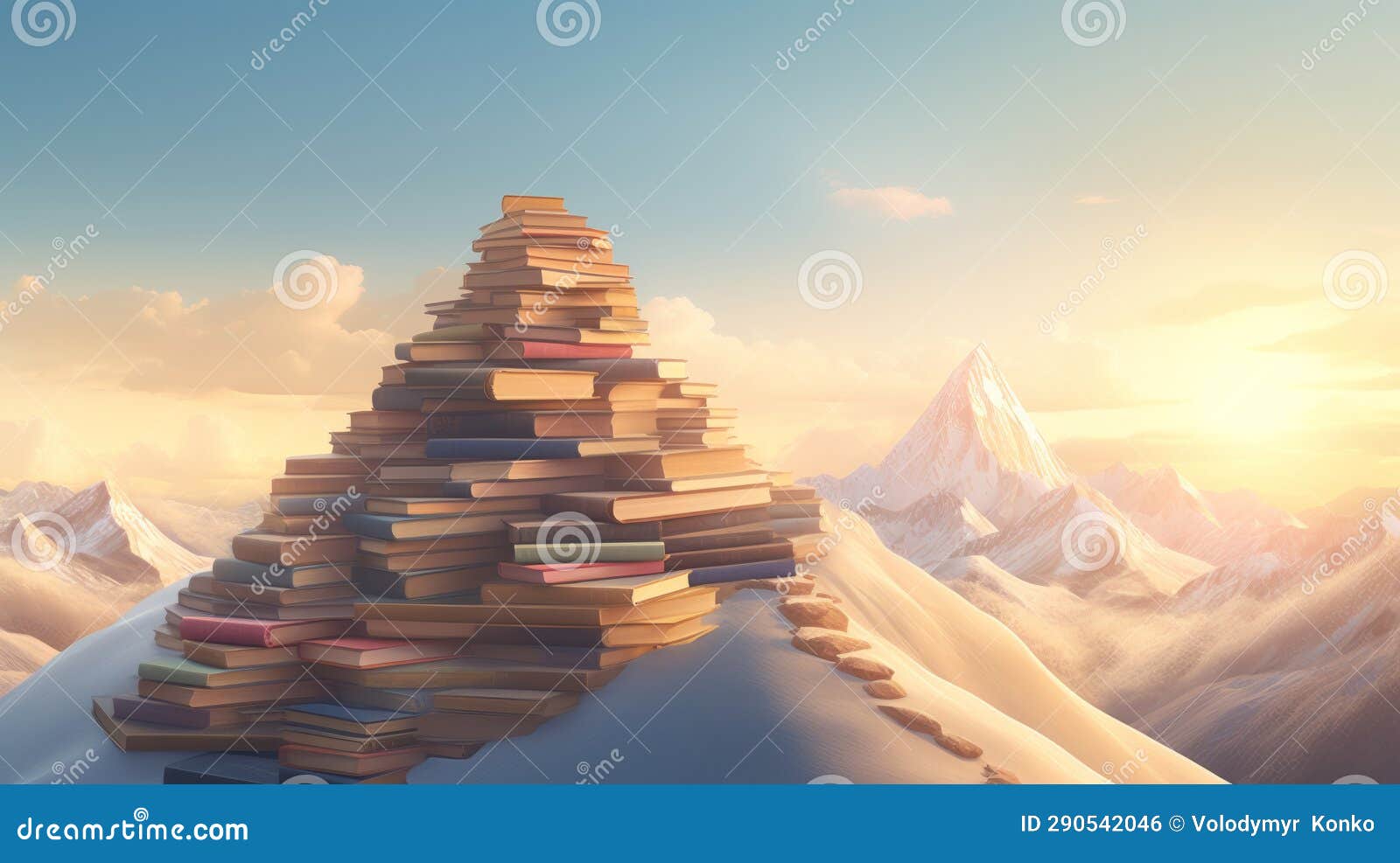 A Stack of Books on a Snowy Mountain Peak Stock Photo - Image of ...