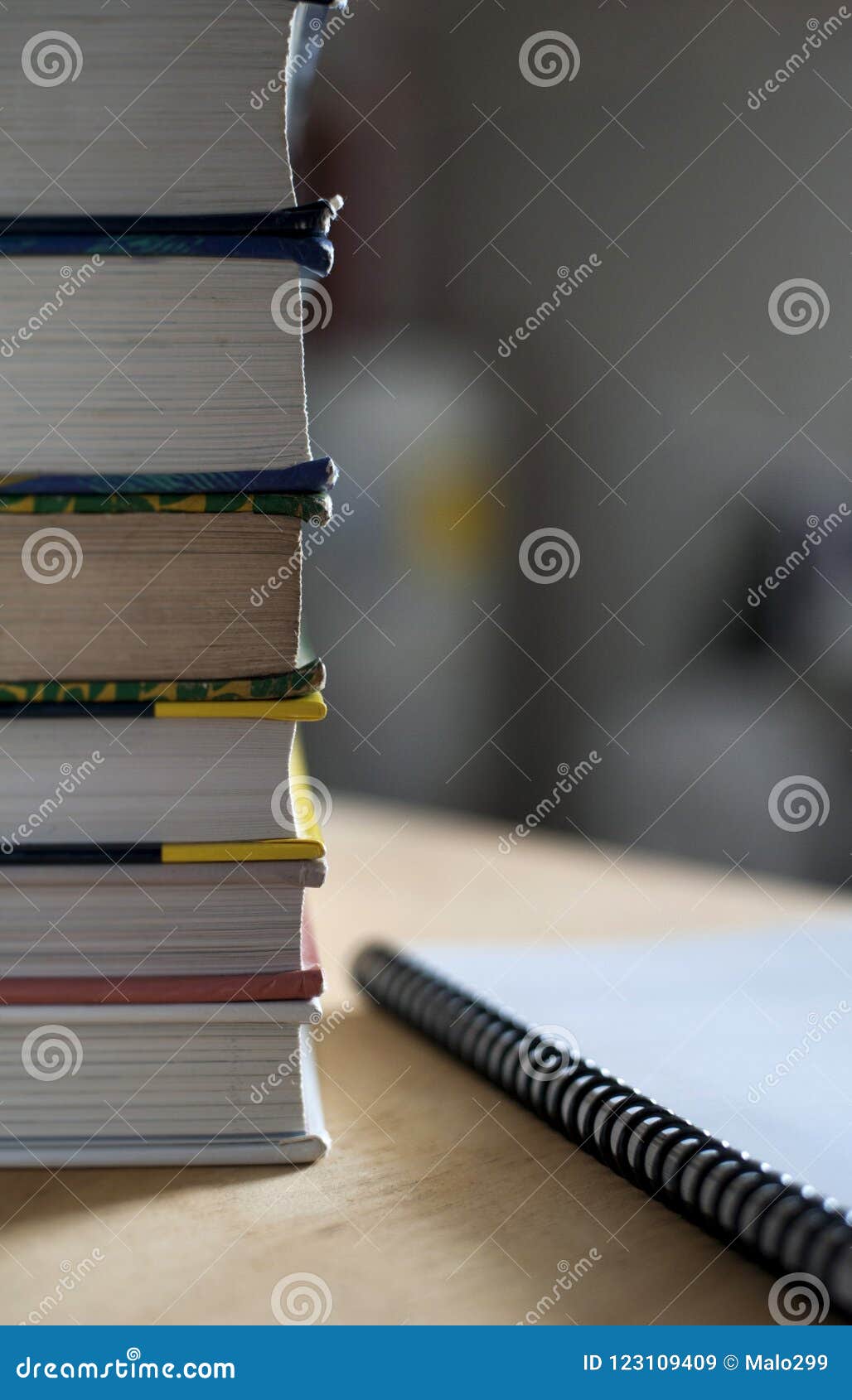 Stack of Books with Spiral Notebook Stock Image - Image of college ...