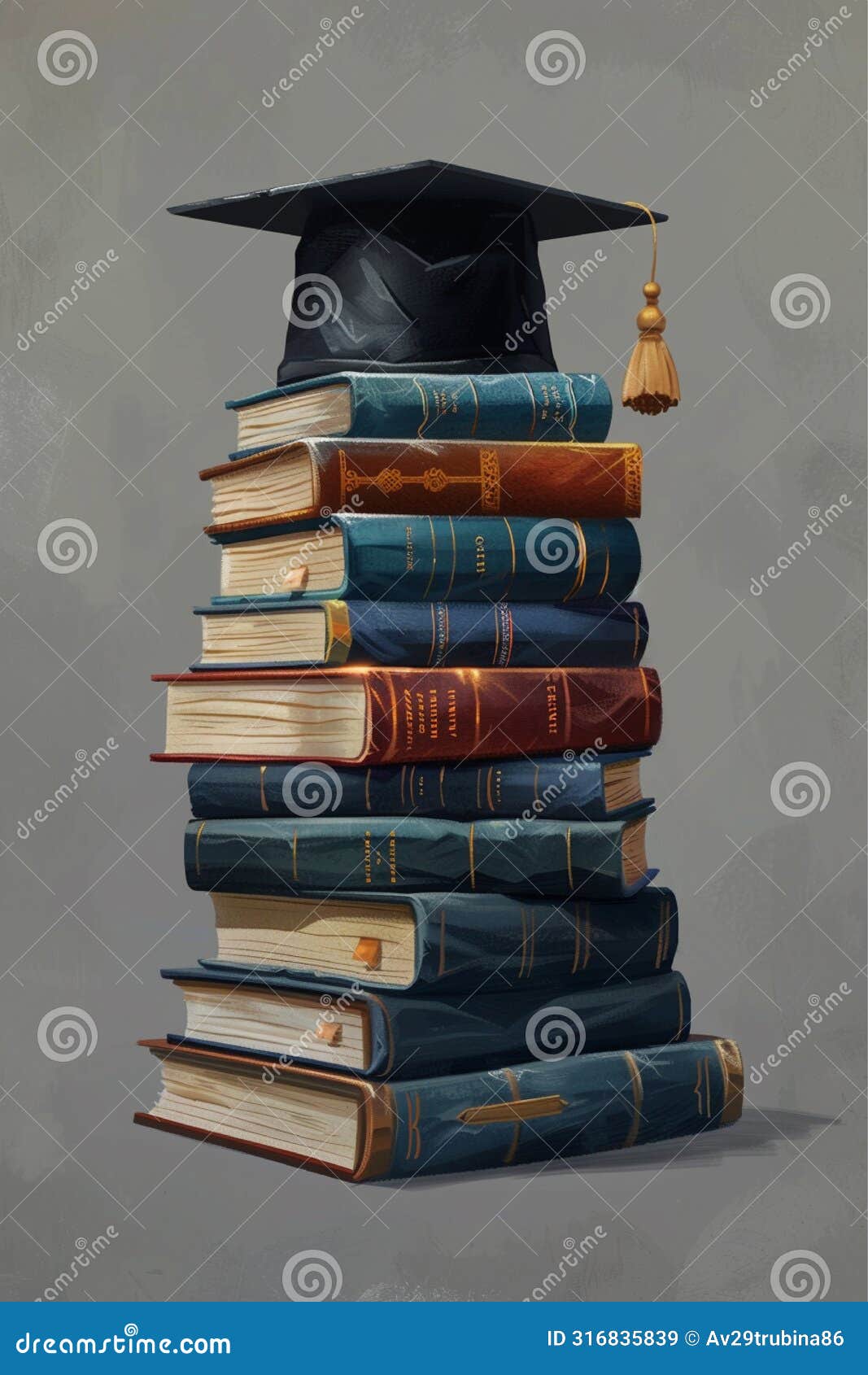 Stack Books in Square Academic Cap Background Stock Illustration ...