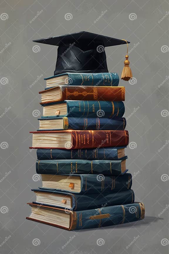 Stack Books in Square Academic Cap Background Stock Illustration ...