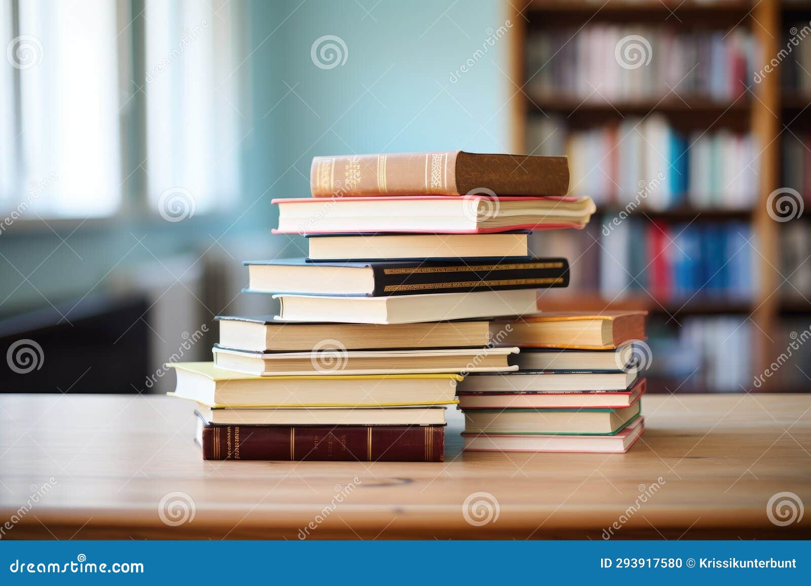 Stack of Books on Table AI Generated Stock Illustration - Illustration ...