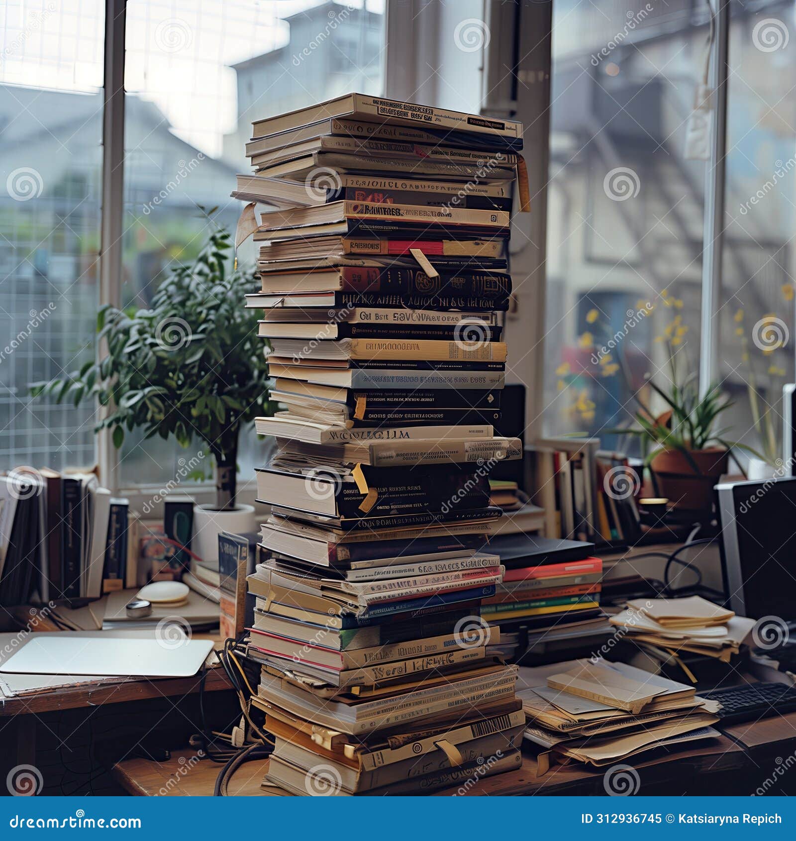 Stack of Books on a Table in a Library. Education Concept. Stock Image ...