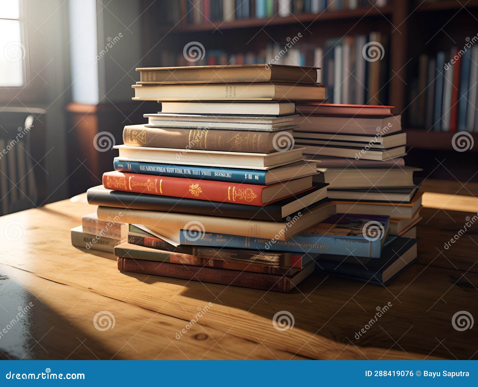 Stack of Books on the Table Pile of Books in the Library Generative Ai ...