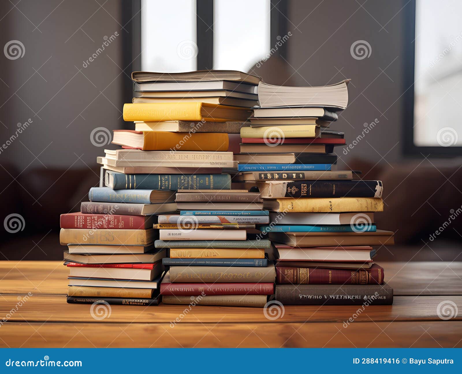Stack of Books on the Table Pile of Books in the Library Generative Ai ...