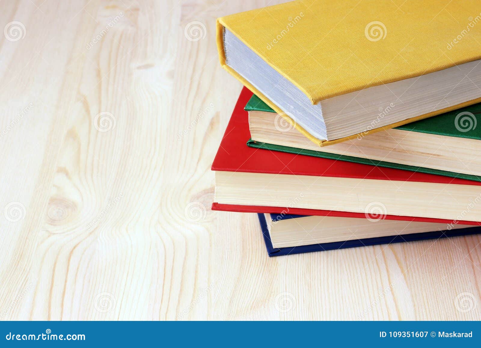 Stack of Books on Table, Top View. Science, Knowledge, Library. Stock ...
