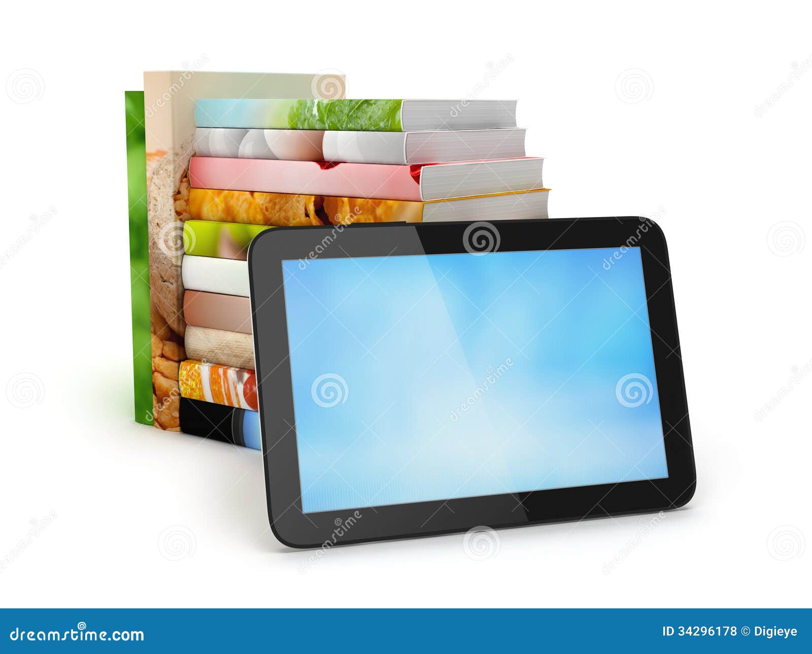 Stack of Books and Tablet Computer Stock Illustration - Illustration of ...