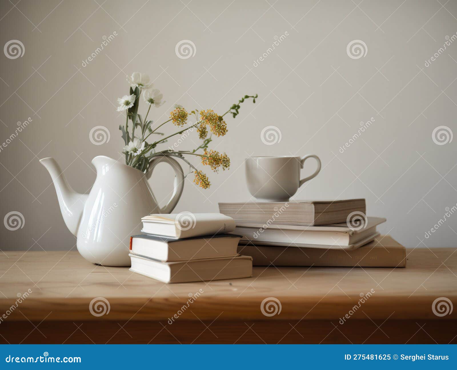 A Stack of Books and a Tea Pot on a Table. AI Generative Image Stock ...