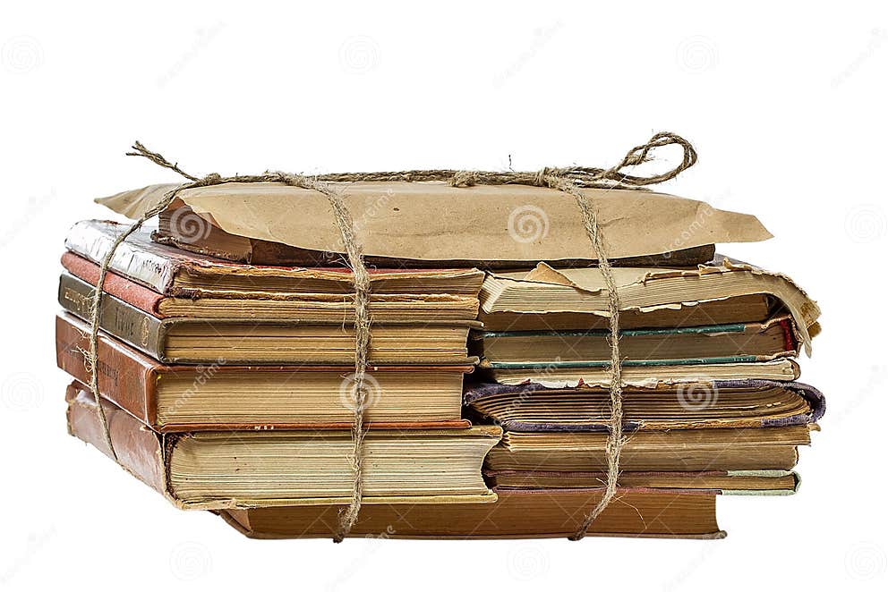 Stack of Books Tied with Rope Isolated on White Stock Image - Image of ...