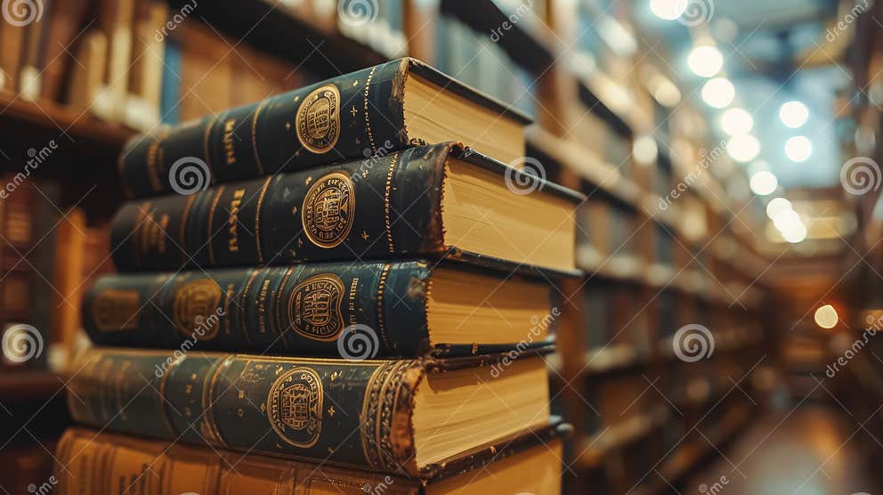 A Stack of Books on Top of Each Other in a Library Stock Image - Image ...