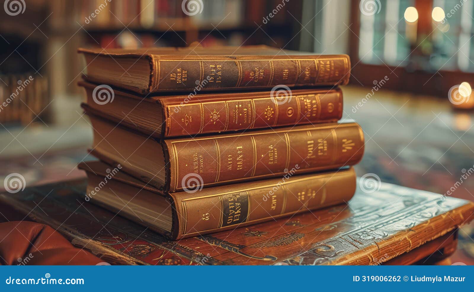 A Stack of Books on Top of Each Other in a Library. Stock Photo - Image ...