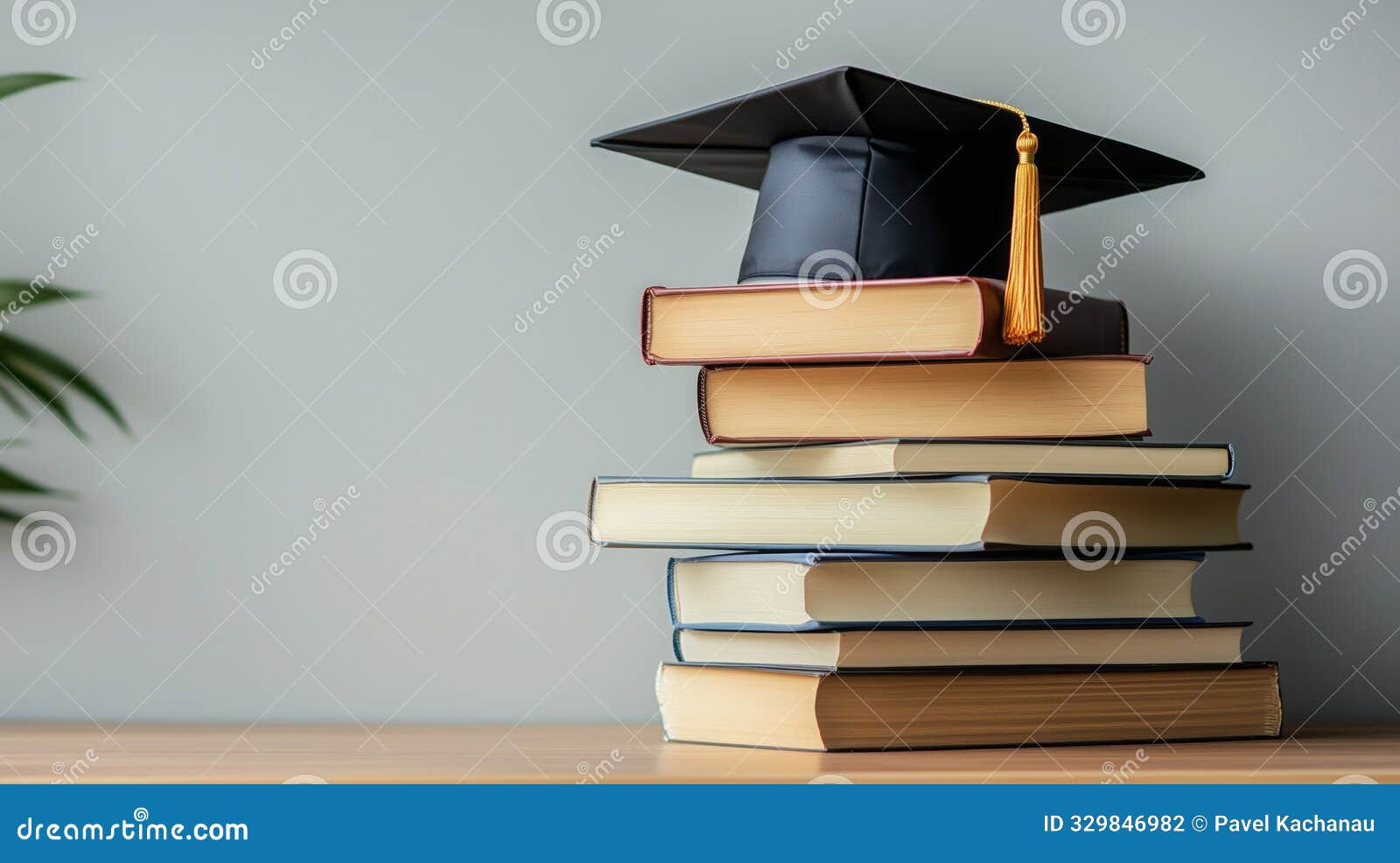 A Stack of Books Topped with a Graduation Cap Sits on a Desk Stock ...