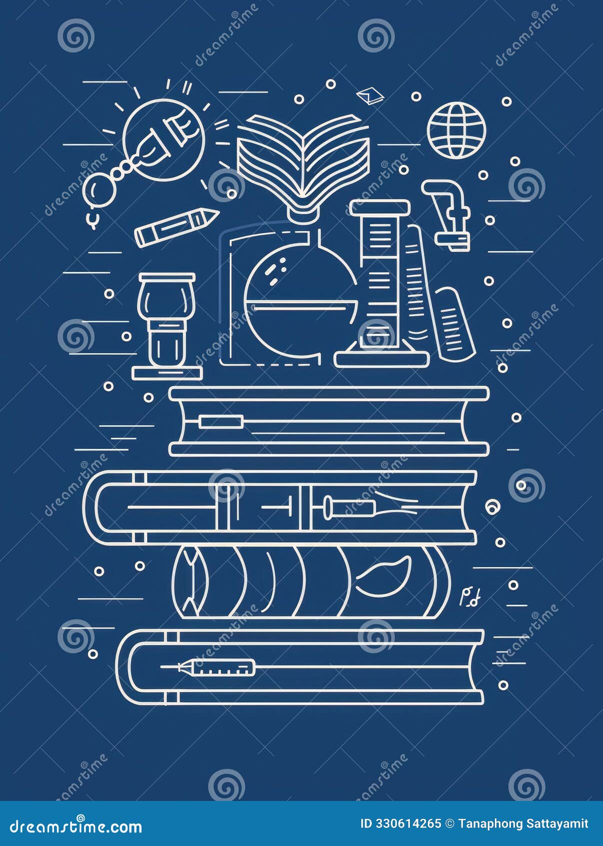 A Stack of Books with a Variety of Icons Representing Science Education ...