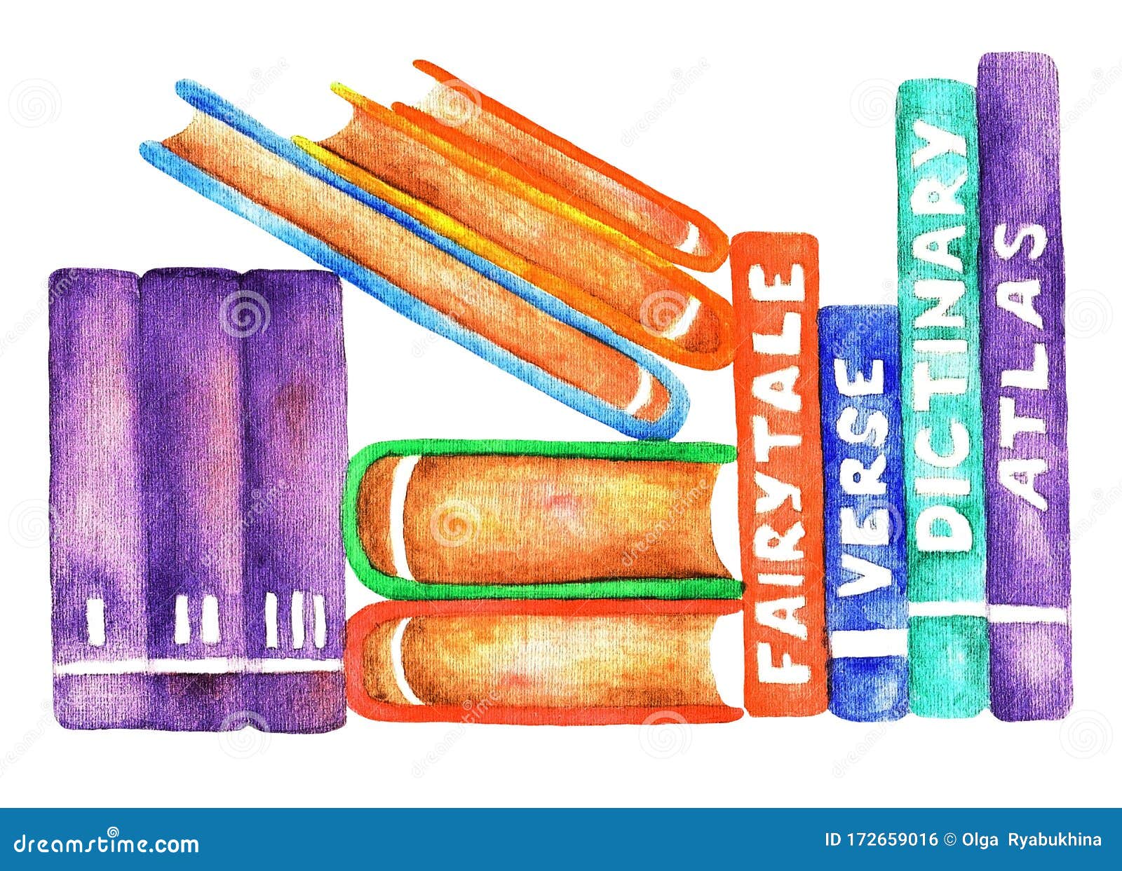 Stack of Books, Watercolor 4 Stock Illustration - Illustration of ...