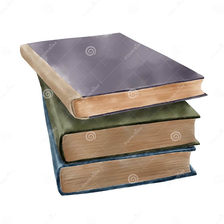 A Stack of Books on a White Background. Done with Watercolor Brushes in ...