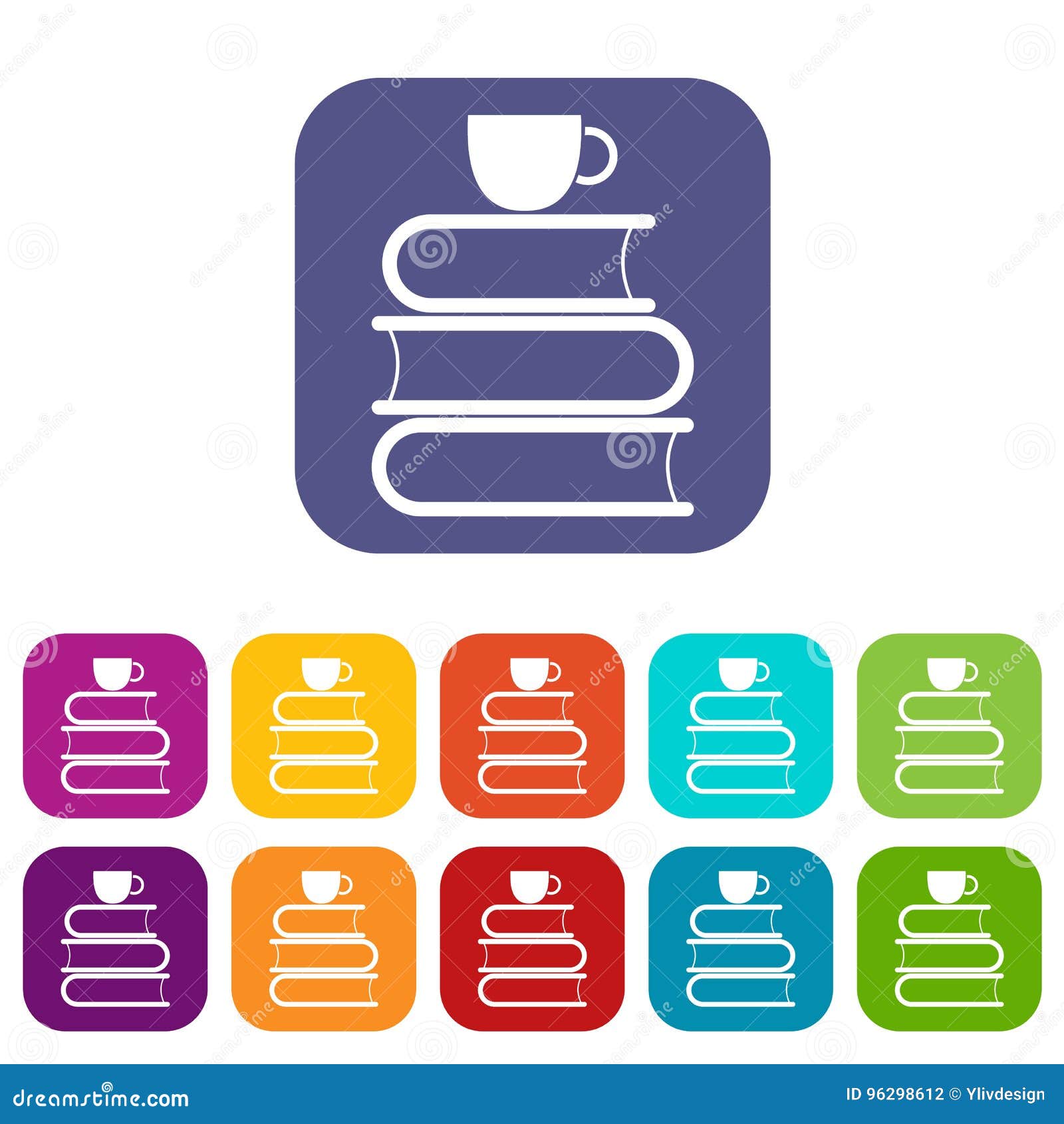 Stack of Books and White Cup Icons Set Stock Vector - Illustration of ...