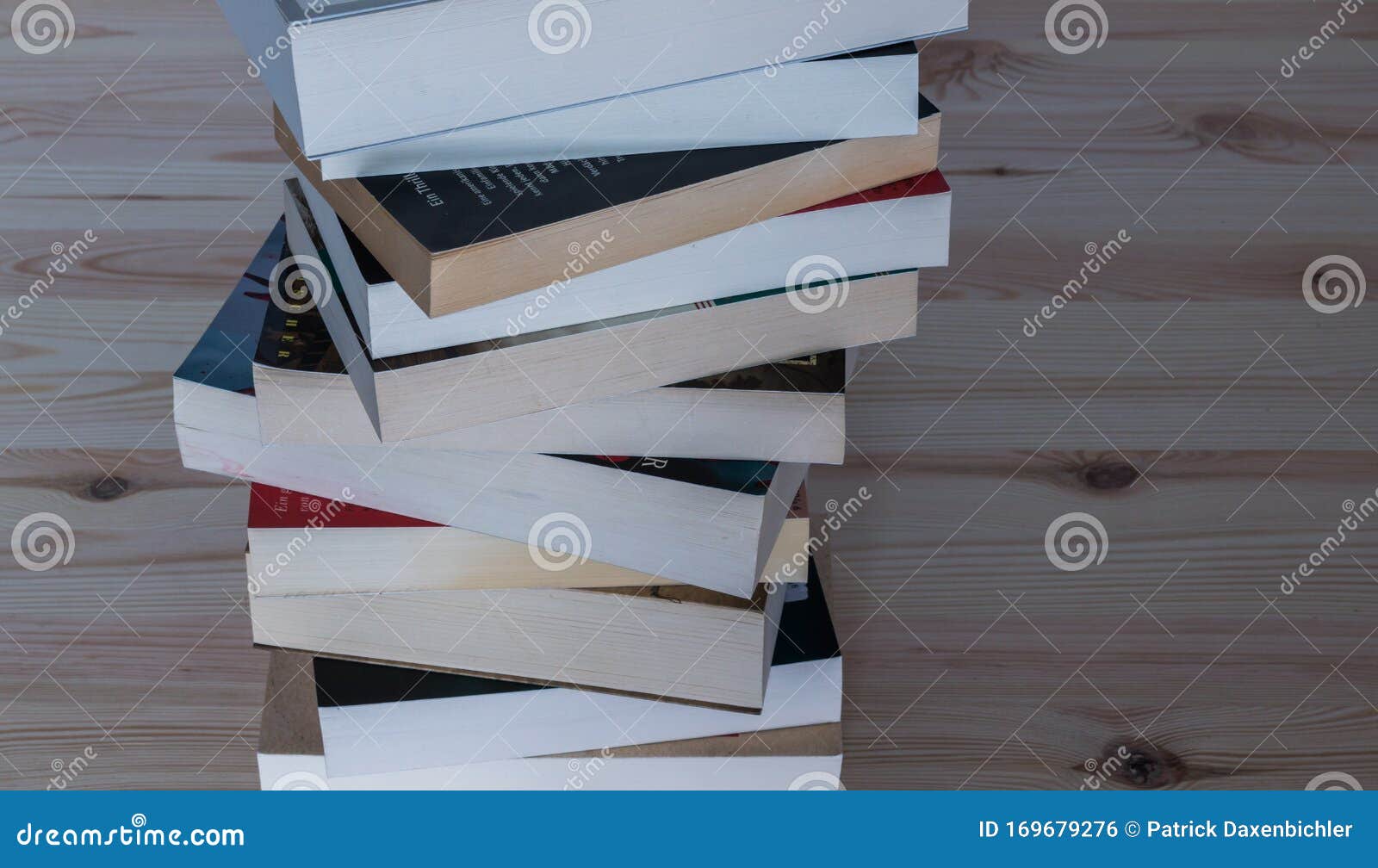 Knowledge and Science Concept: Stack of Books, Wooden Background Stock ...