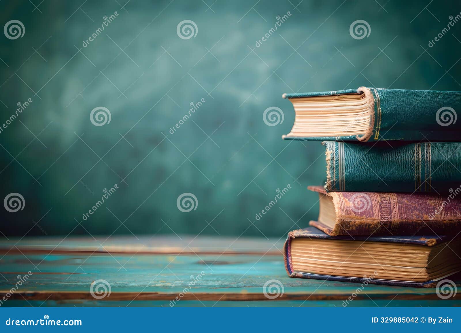 Stack of Books on Wooden Desk with Chalkboard Background Study ...