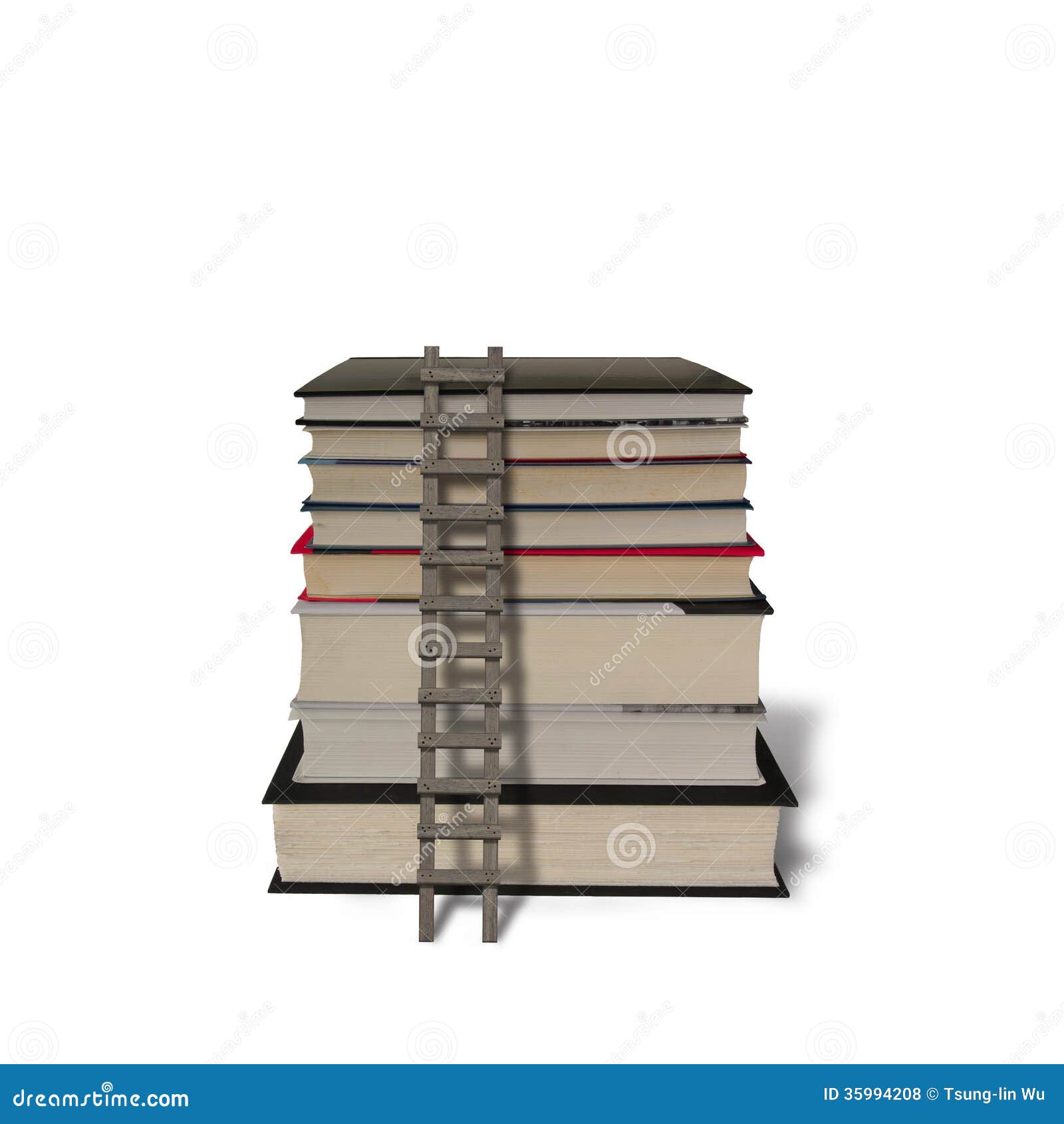 Stack of Books with Wooden Ladder Isolated in White Stock Photo - Image ...