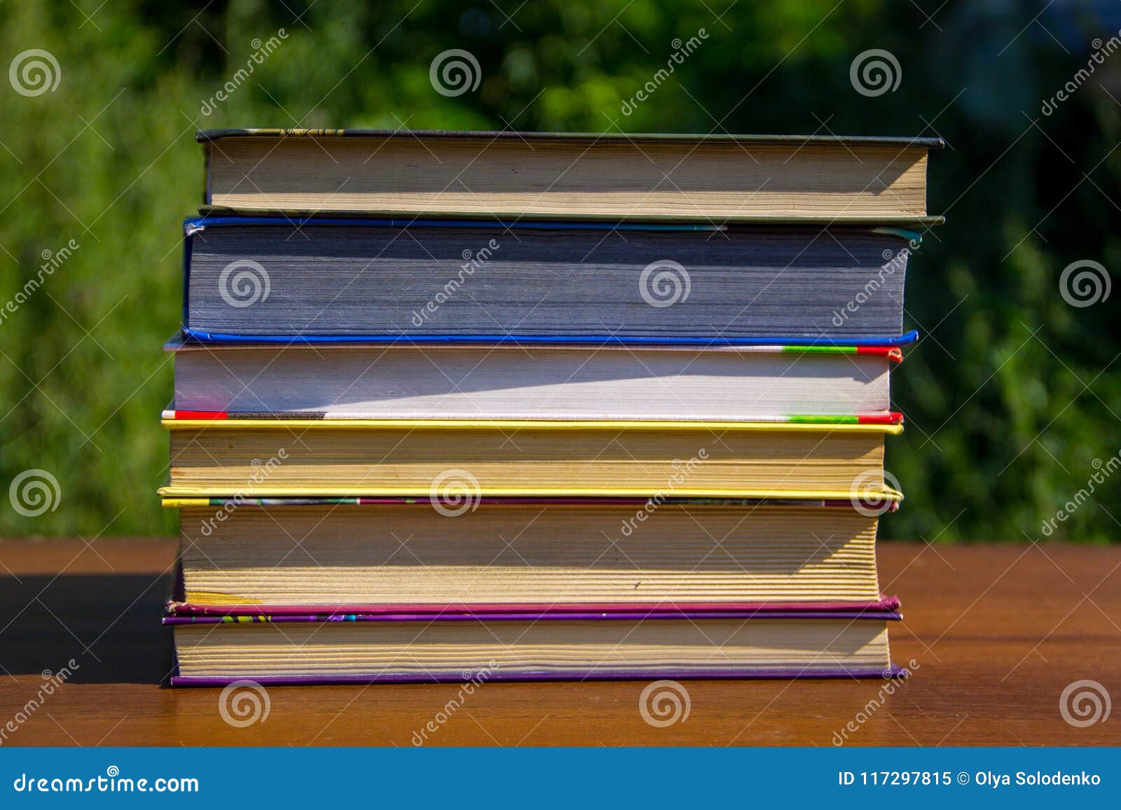 Stack of the Books on Wooden Table Stock Image - Image of knowledge ...