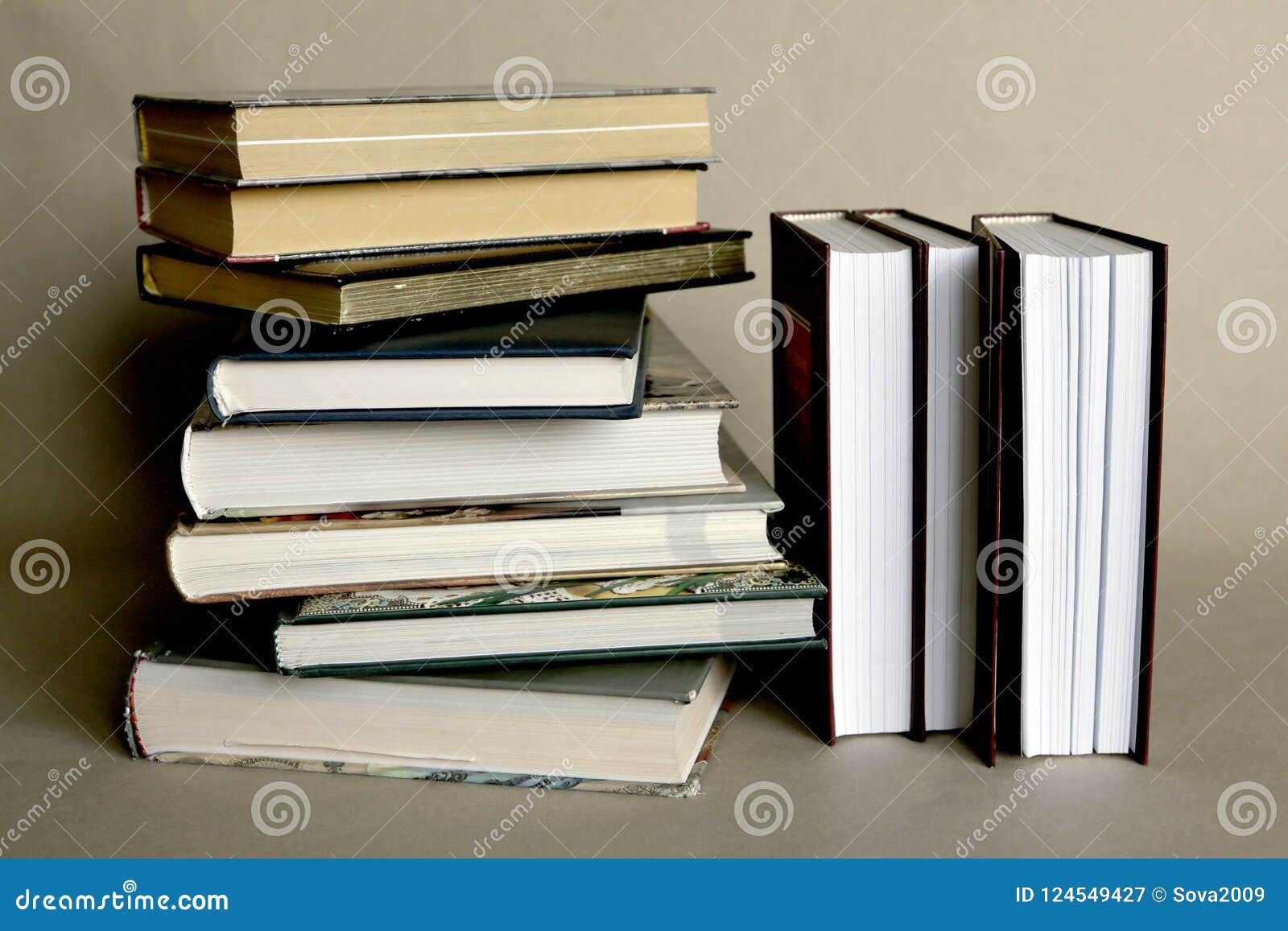 Stack of Books in the Workplace Stock Image - Image of library ...