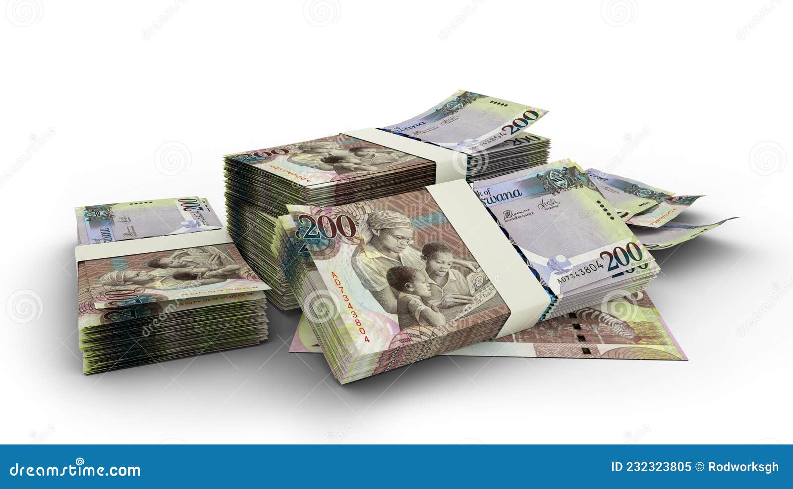 Stack of Botswanan Pula Notes Stock Image - Illustration of white, pula ...