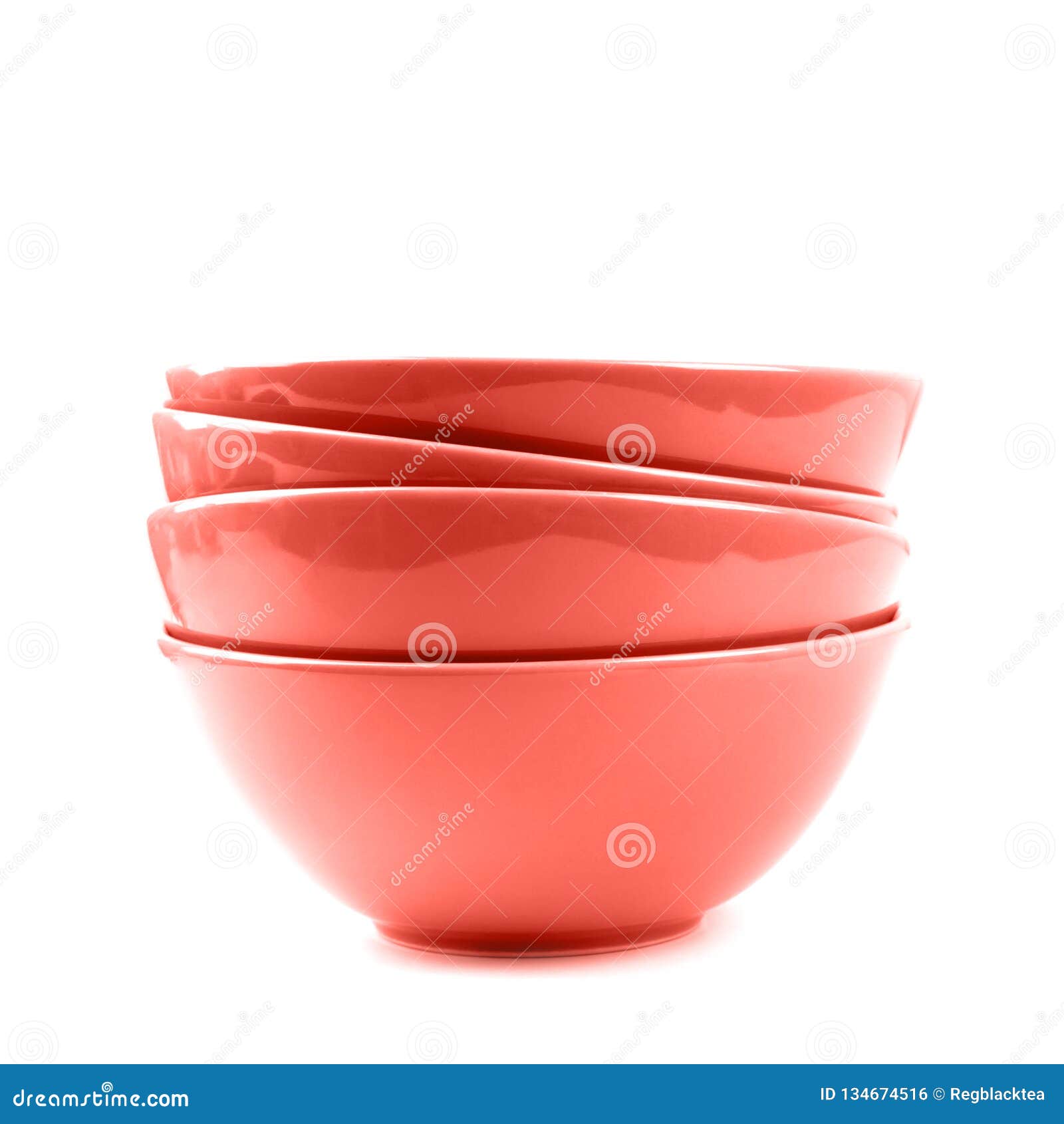 Stack of Bowls Coral Color Isolated on White. Stock Photo - Image of ...
