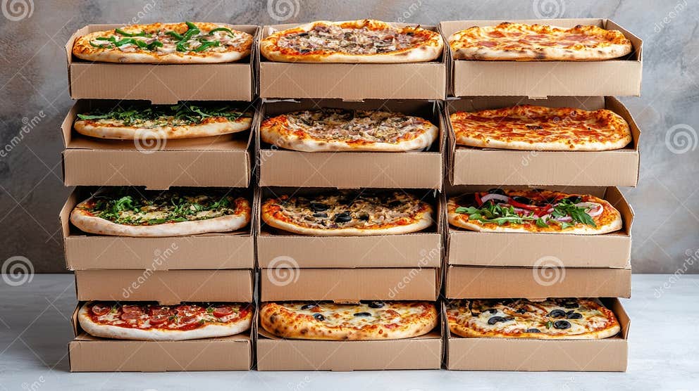A Stack of Boxes Filled with Pizzas Stacked on Top of Each Other, AI ...