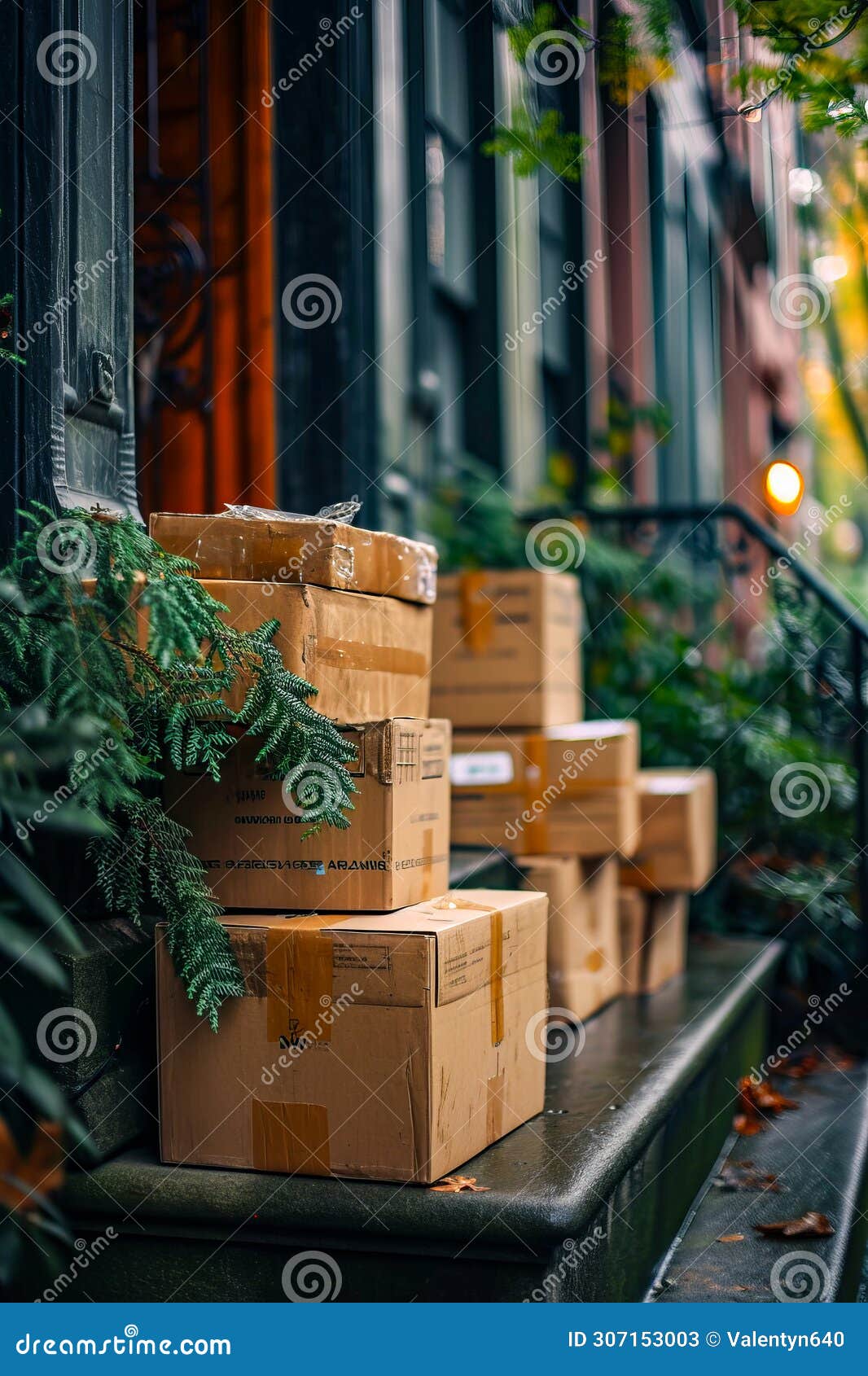 Stack of Boxes Sit on City Sidewalk in Front of Building. Generative AI ...