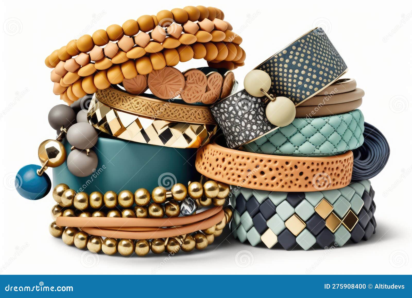Stack of Bracelets in Various Styles, Colors and Patterns Against a ...