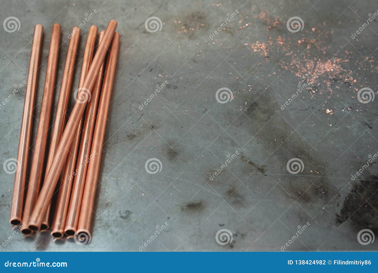 Stack of brass pipes. stock photo. Image of montage - 138424982