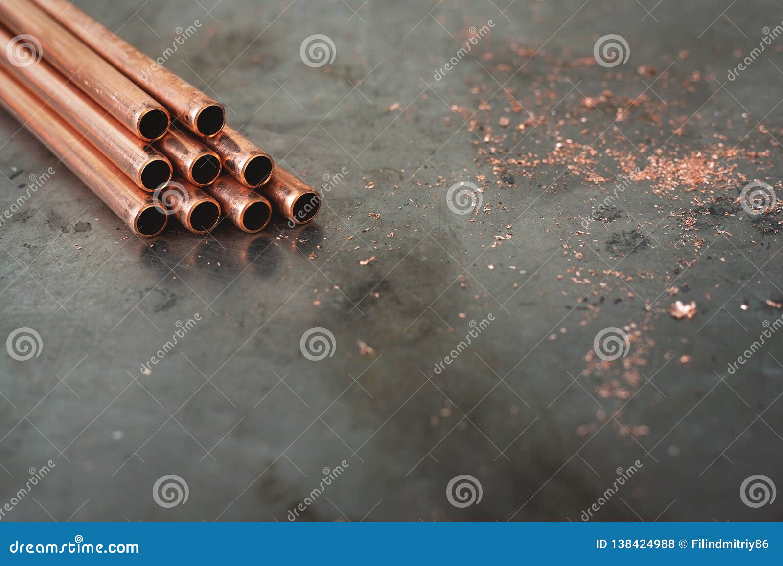 Stack of brass pipes. stock photo. Image of mounting - 138424988