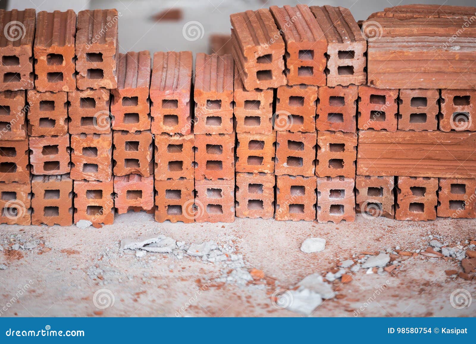 Stack Of Red Brick Closeup. Pile Of Stacked New Red Bricks Stock Photo ...