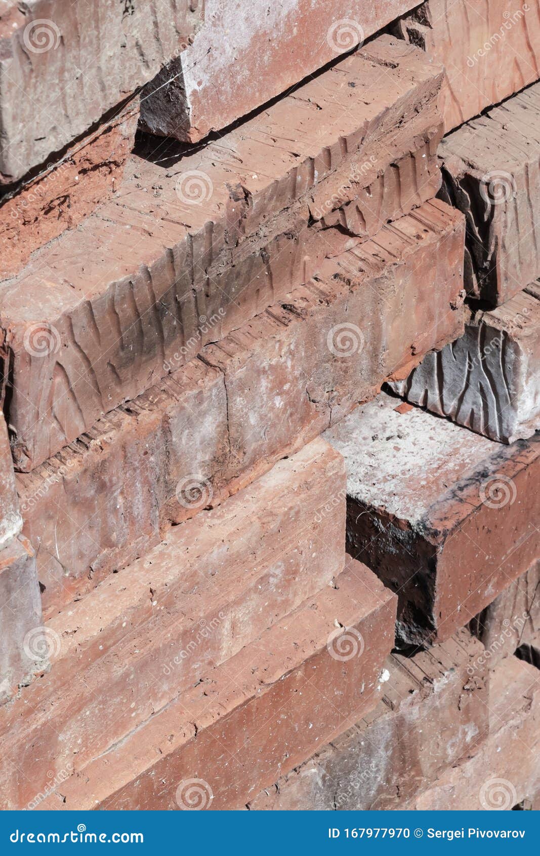 Stack Of Red Brick Closeup. Pile Of Stacked New Red Bricks Stock Photo ...