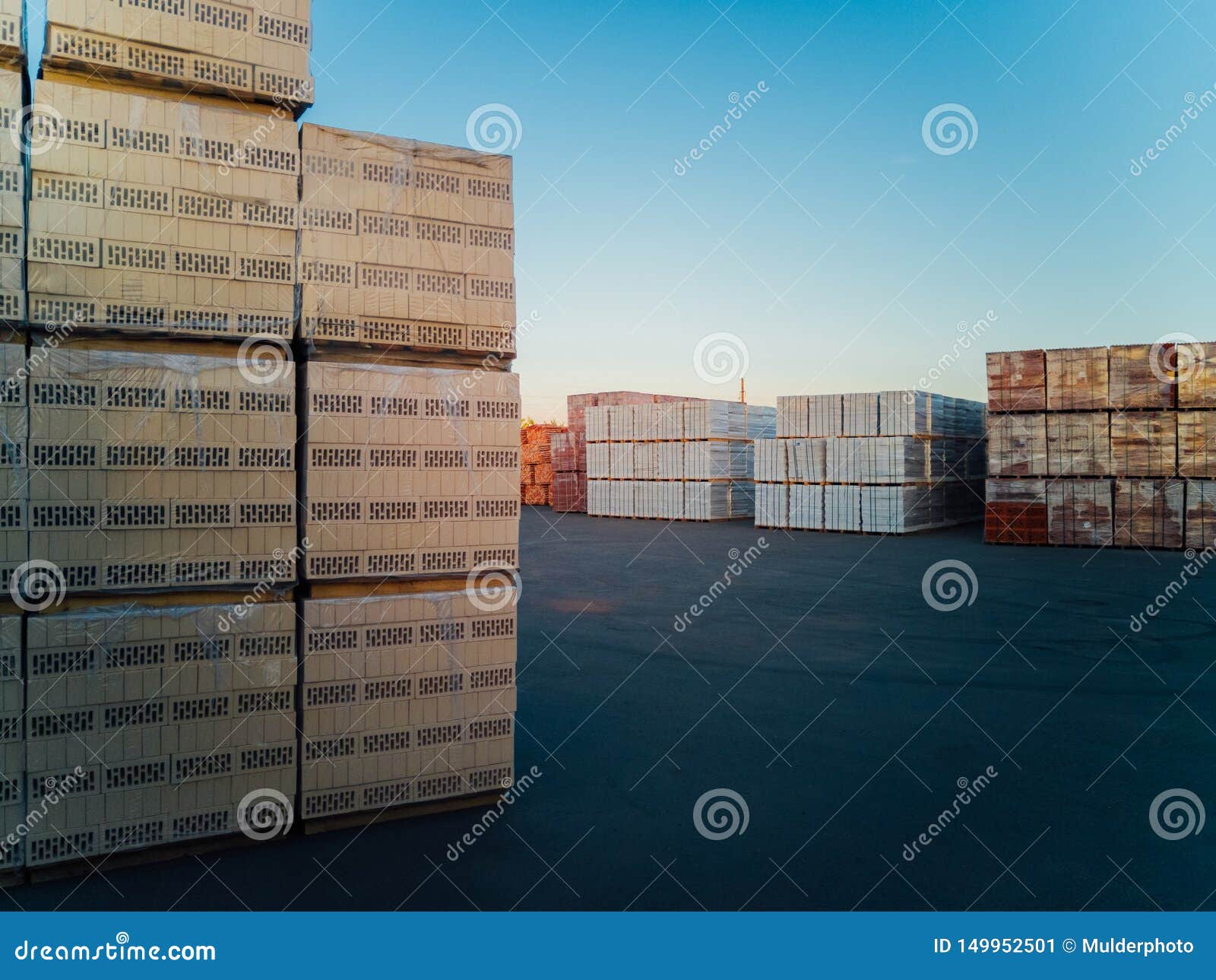Stack of Bricks Packs on New Construction Site Stock Image - Image of ...
