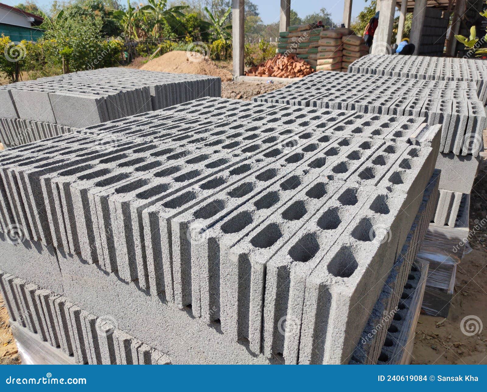 Stack of Bricks Wall Background Stock Photo - Image of block, cement ...