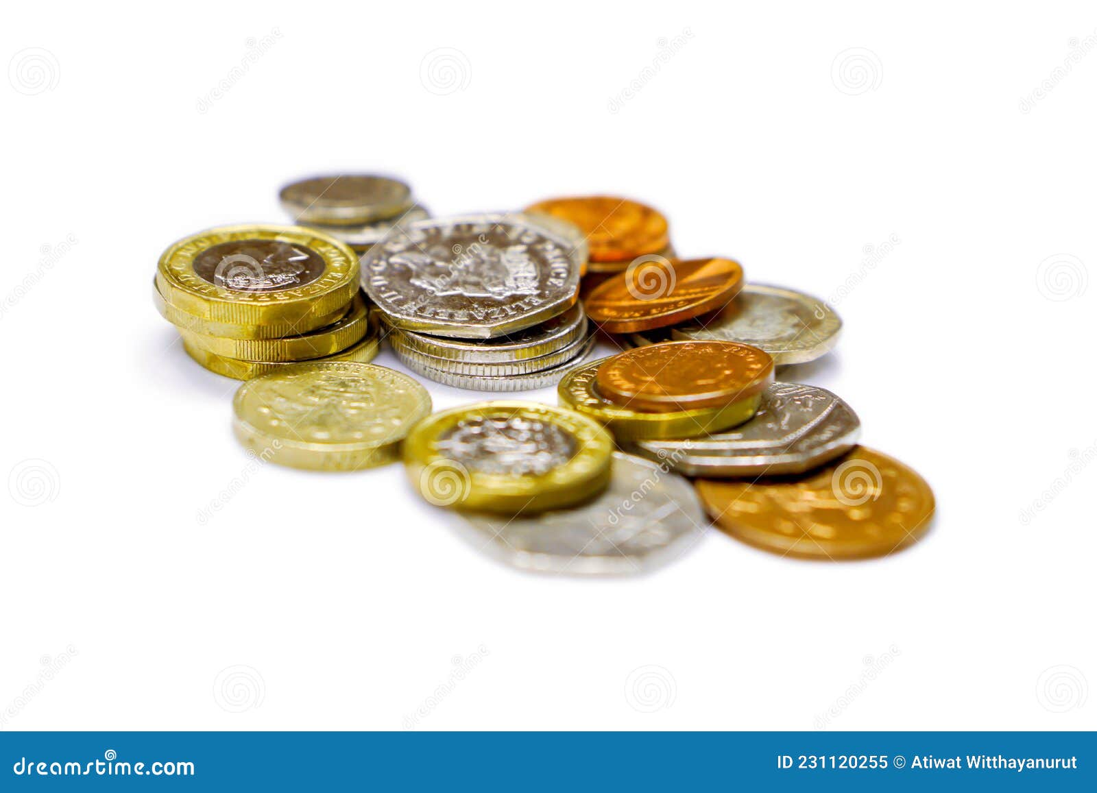 Stack of British Currency Coins Isolate on White Background Editorial ...