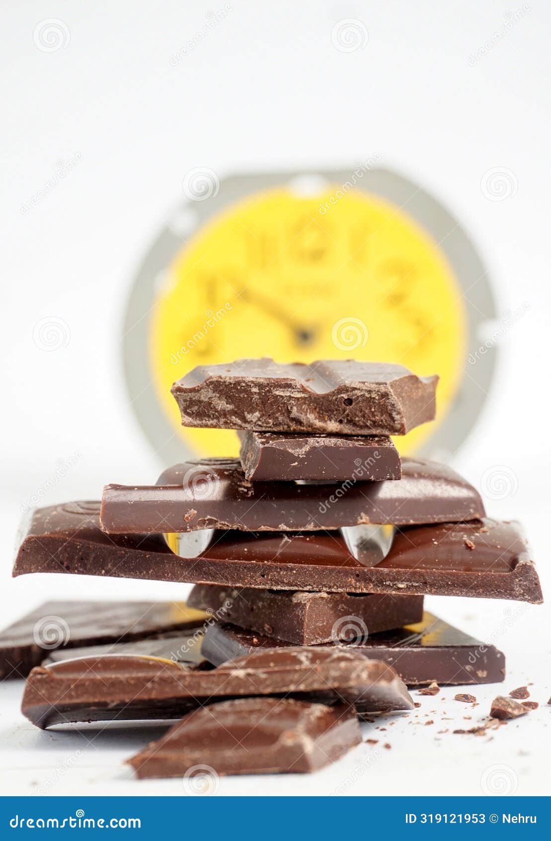 Stack of Broken Chocolate Bars , on Background Alarm Clock Stock Image ...