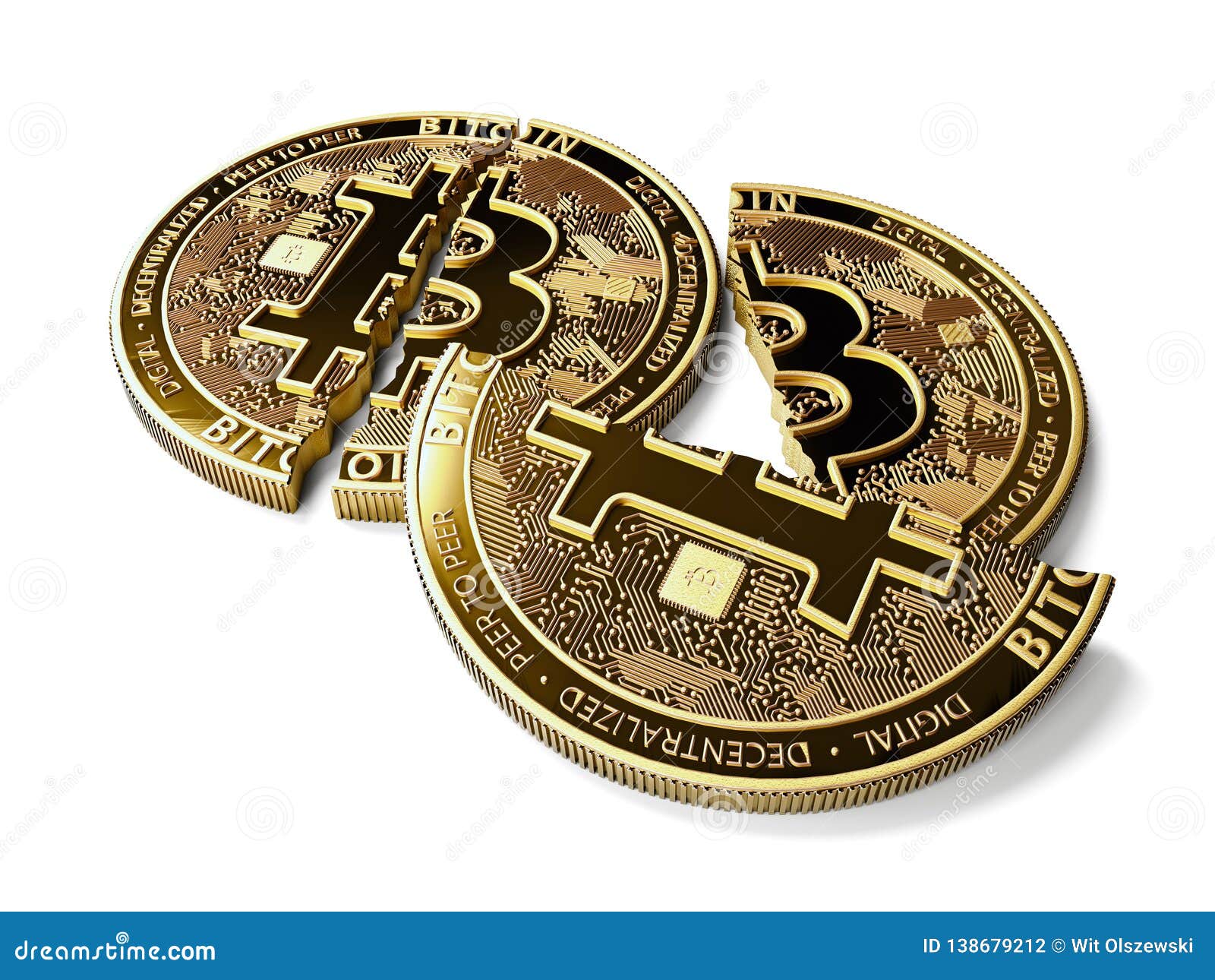 Stack of Broken or Cracked Bitcoin Coins Laying on White Background ...