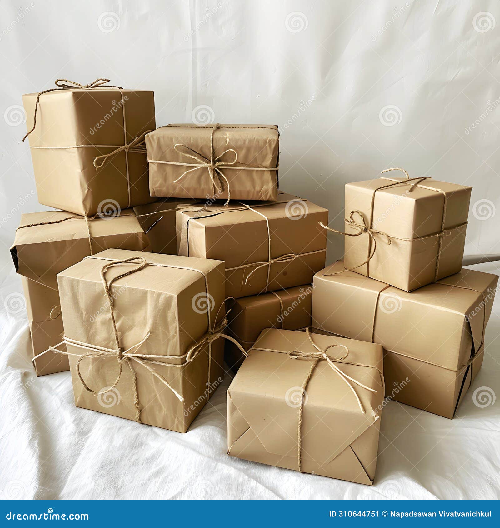 A Stack of Brown Boxes with Ropes Tied To Them. Stock Illustration ...