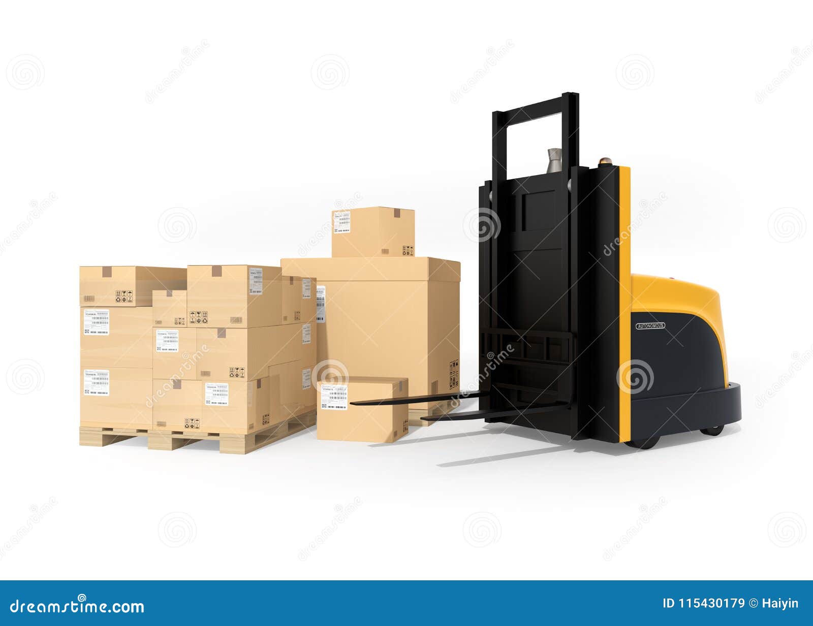 Stack of Brown Cardboard Boxes on Wooden Pallet, Self-driving Forklift ...