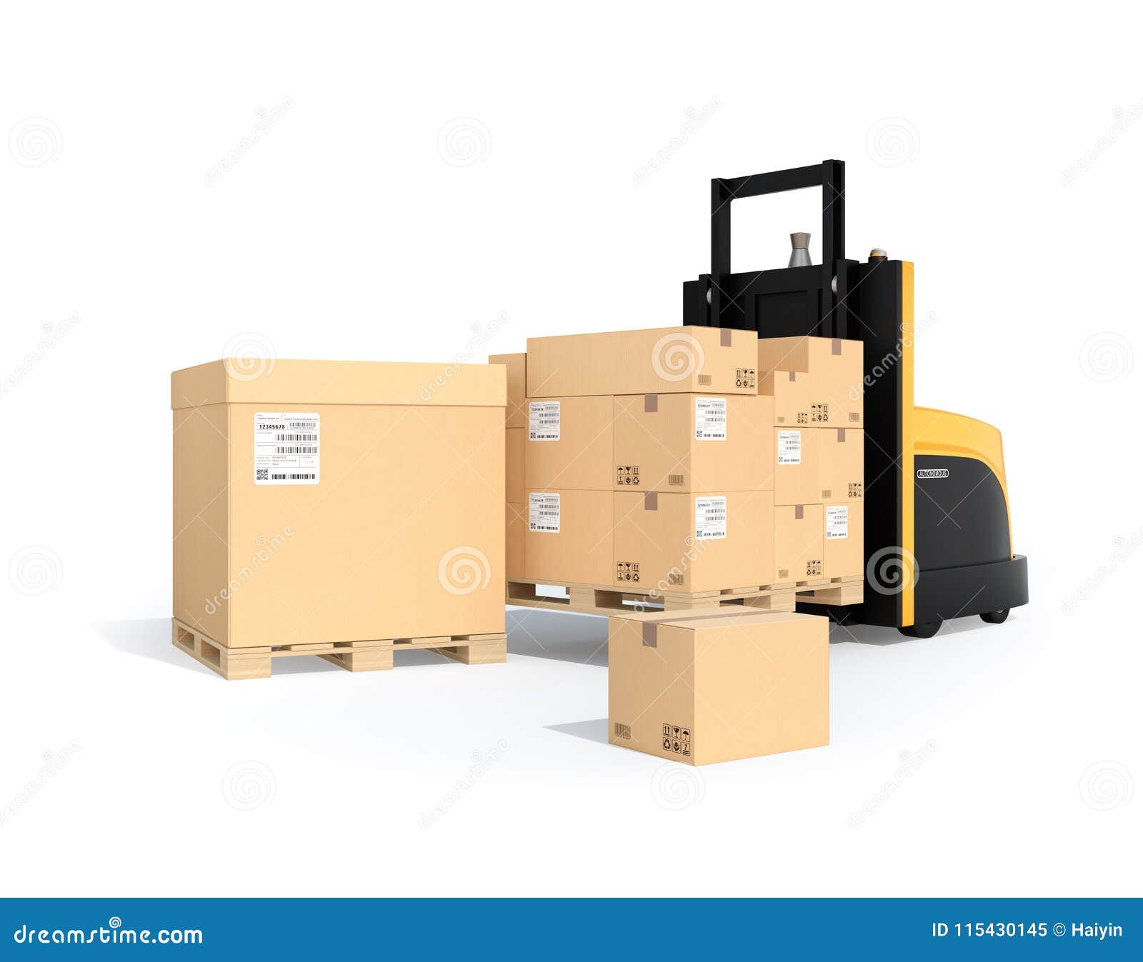 Stack of Brown Cardboard Boxes on Wooden Pallet, Self-driving Forklift ...