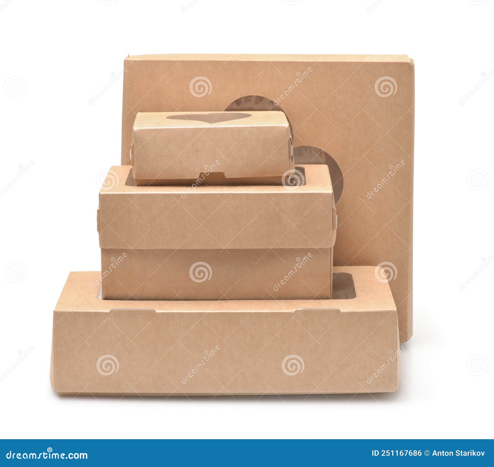 Stack of Brown Paper Boxes with Windows Stock Photo - Image of gift ...