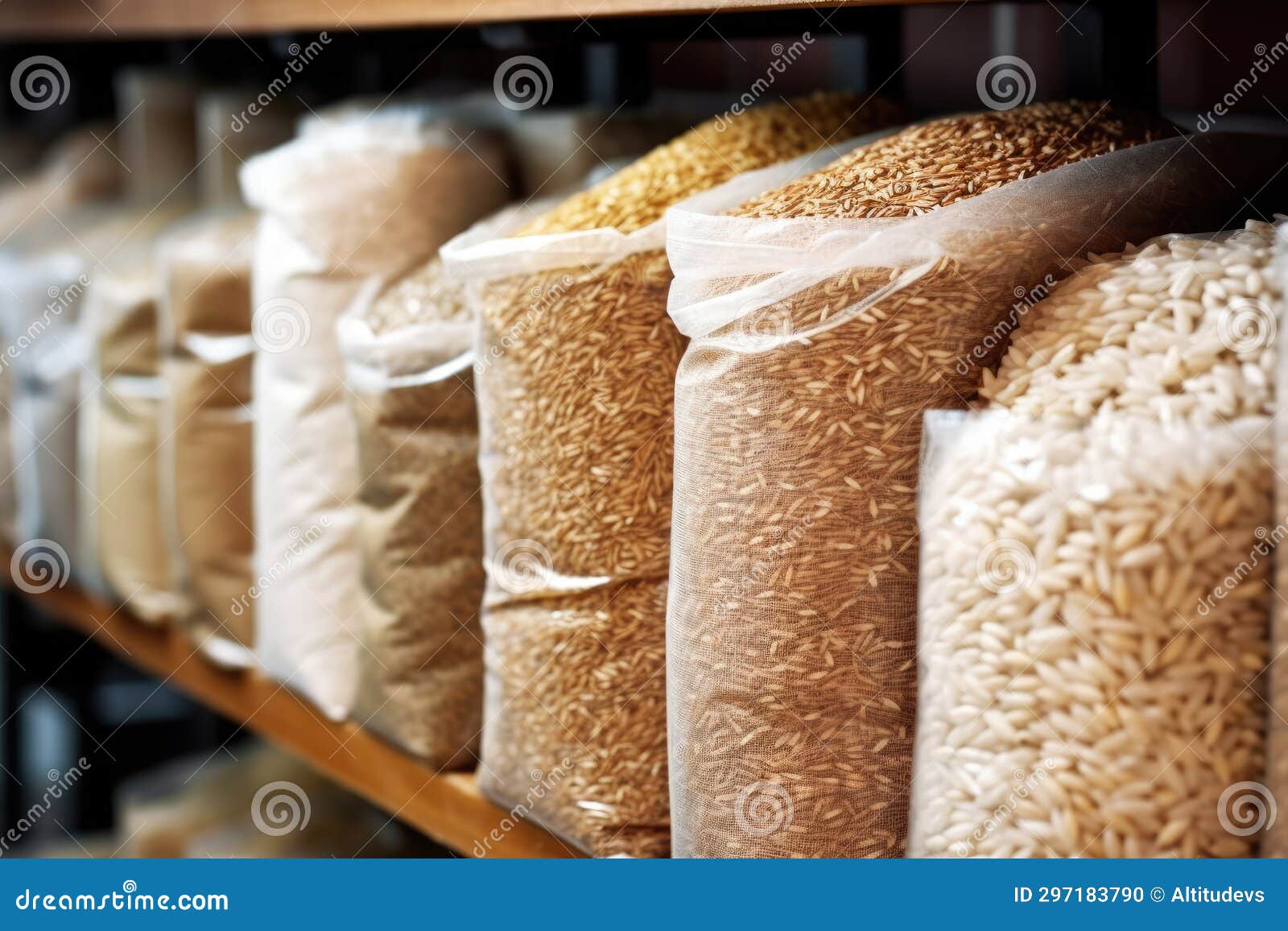 A Stack of Brown Rice Bags in a Pantry Stock Photo - Image of storage ...