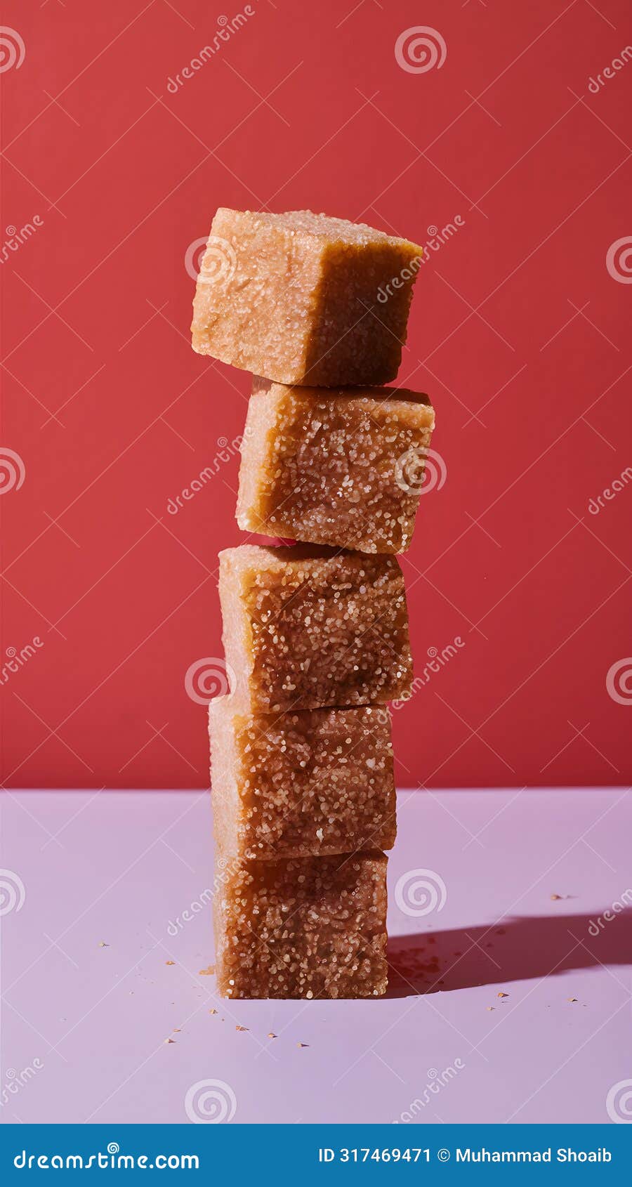 Stack of Brown Sugar Cubes Forming Pyramid, Top Cube Protruding ...