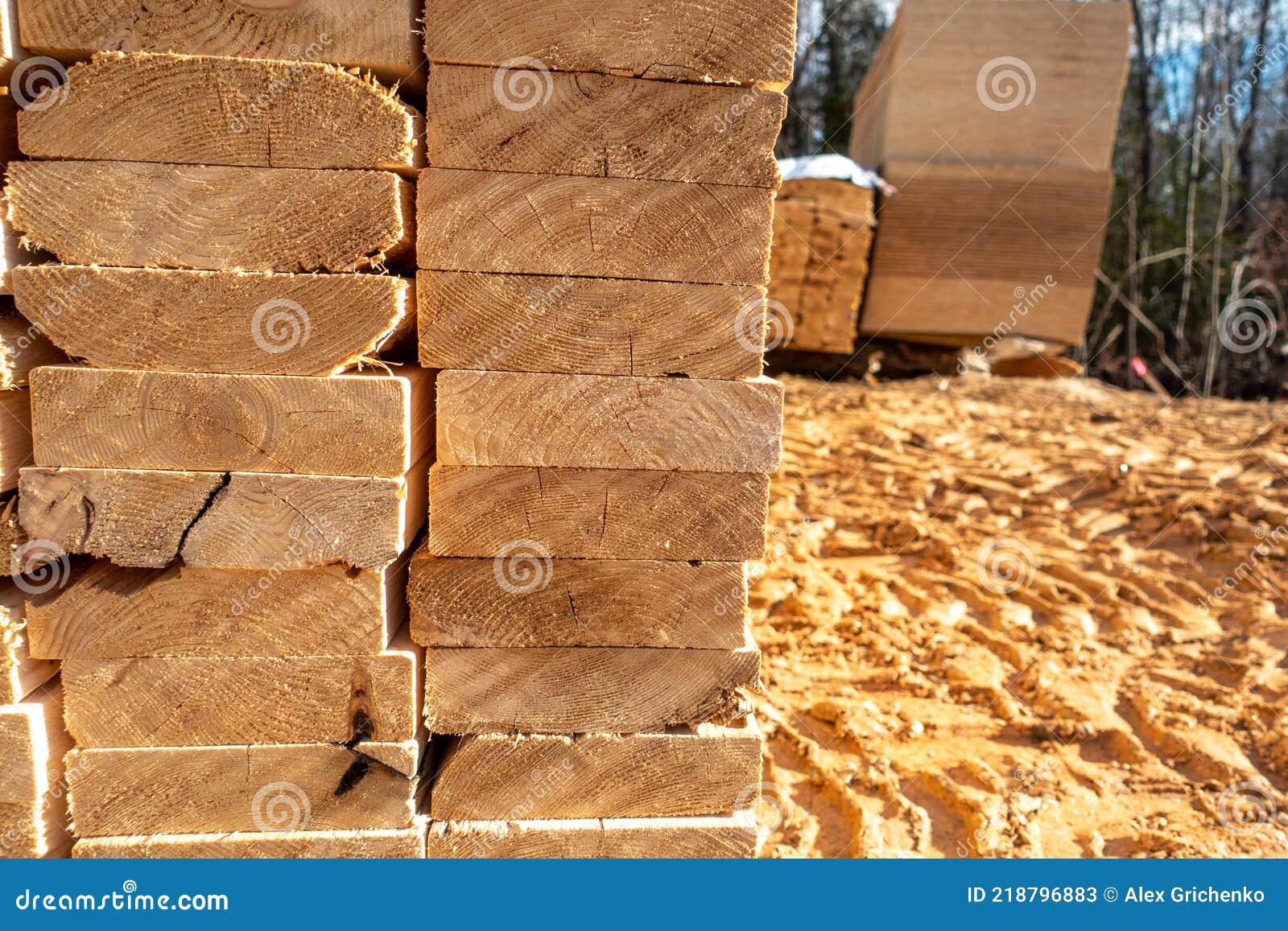 Stack of Building Lumber at Construction Site Stock Image - Image of ...